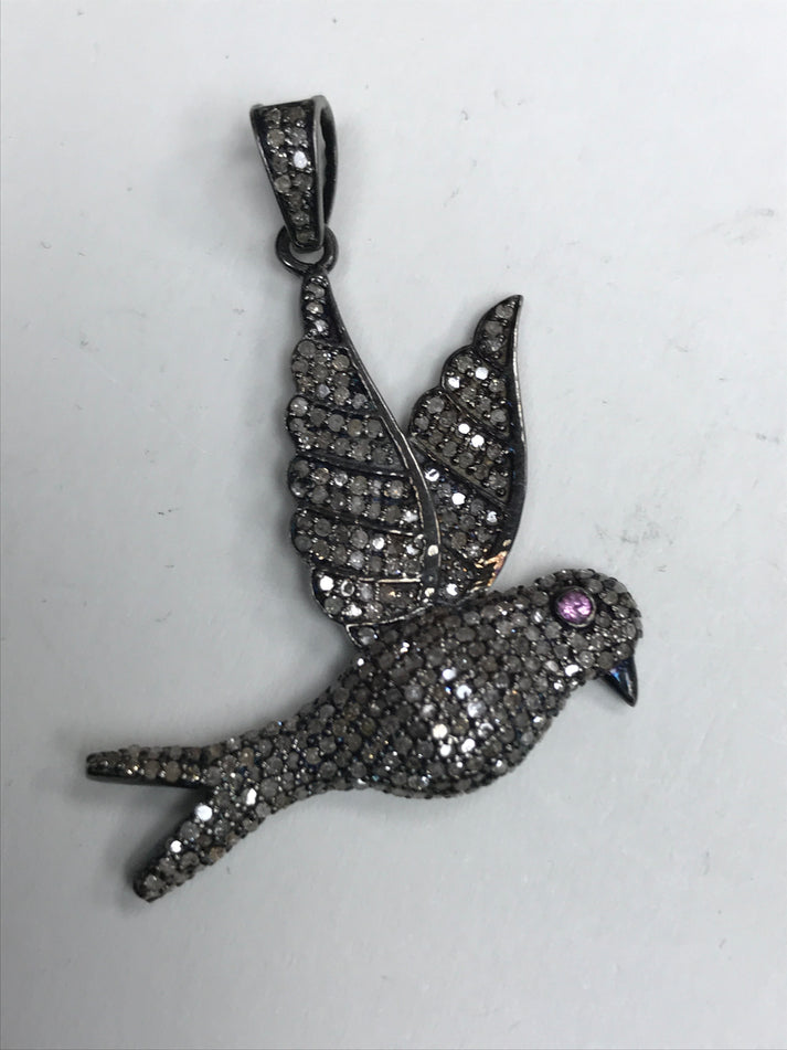 Bird Diamond Pendant .925 Oxidized Sterling Silver Diamond Pendant, Ge ...